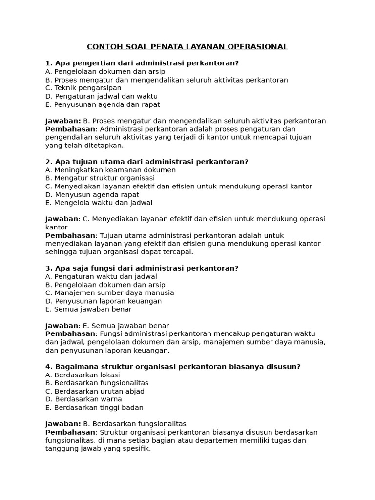 Contoh Soal Penata Layanan Operasional | PDF