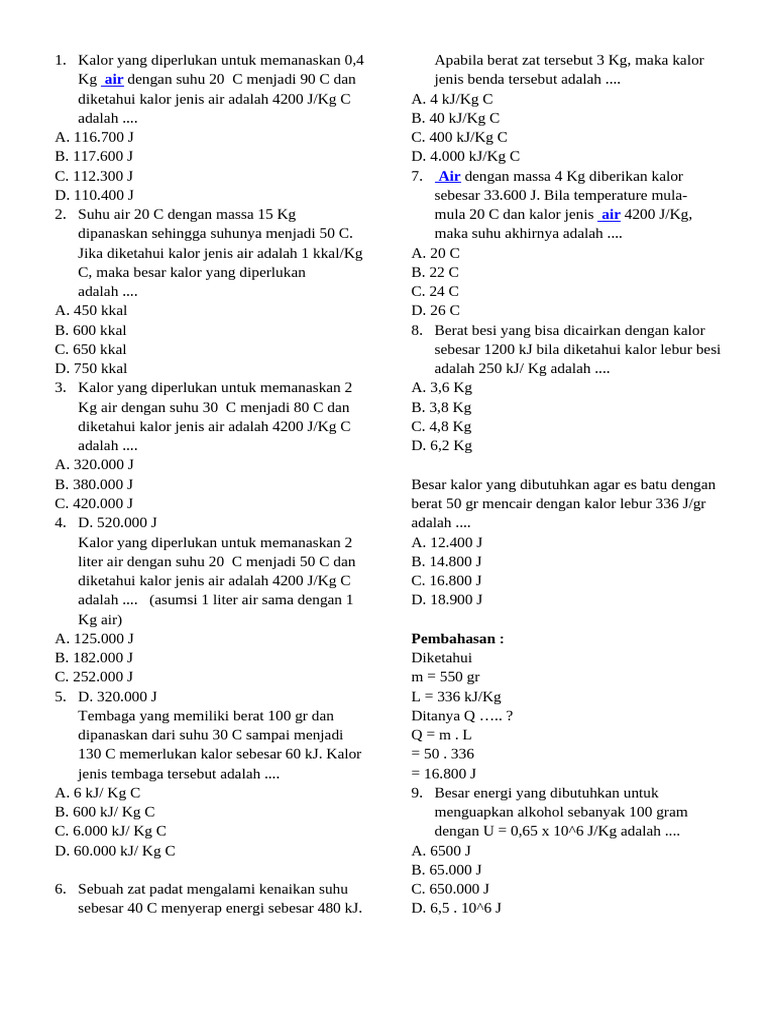SOAL KALOR KELAS 7 SMP | PDF