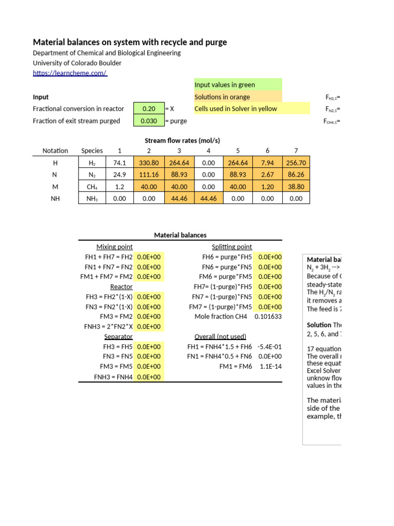 Material Balances On System With Recycle and Purge | PDF | Chemical ...