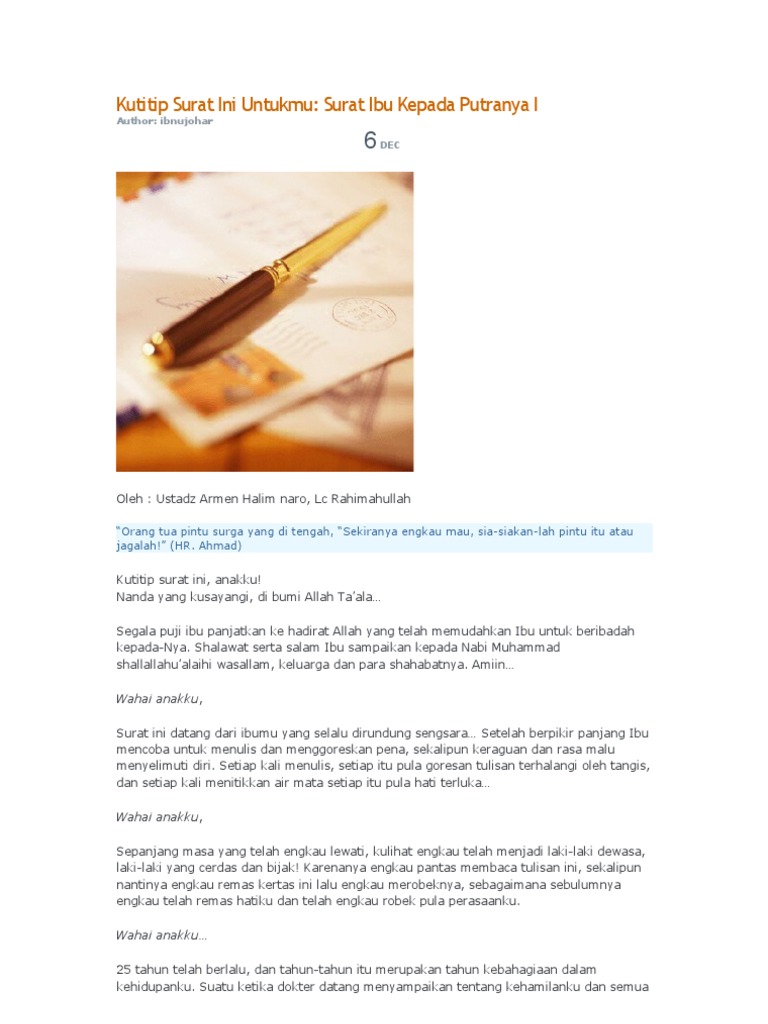 Kutitip Surat Ini Untukmu.... Ustadz Armen Halim Naro | PDF | Puisi