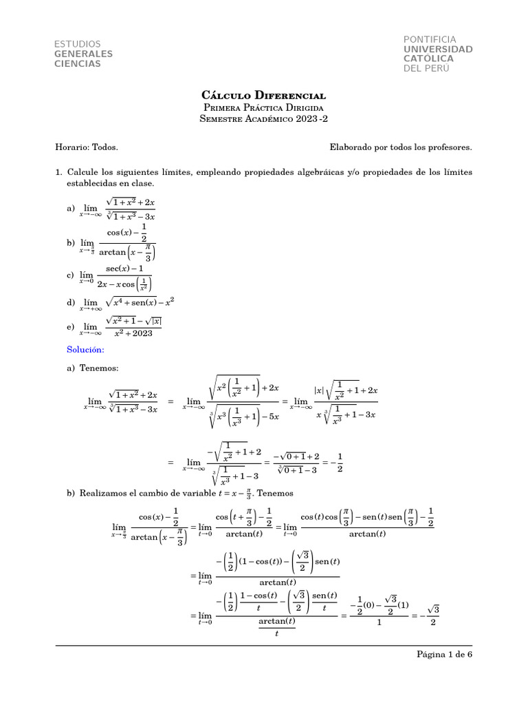 PD1 - 2023 2 Enunciados Solucion | PDF | Análisis matemático | Matemáticas