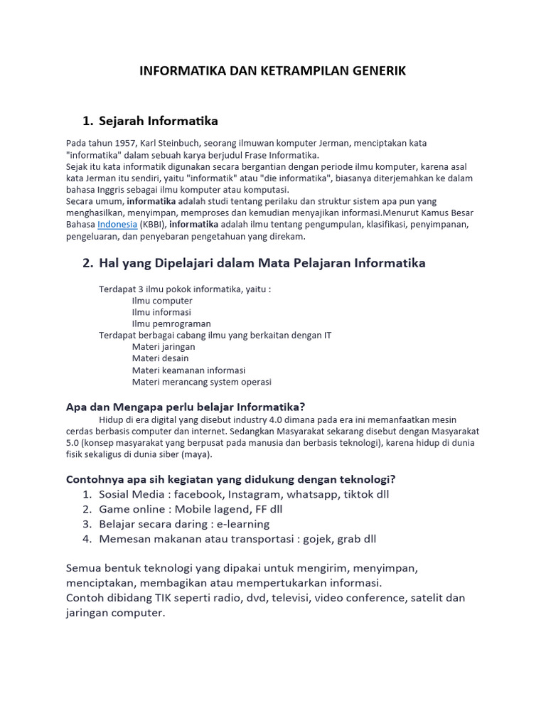 Informatika Dan Ketrampilan Generik | PDF
