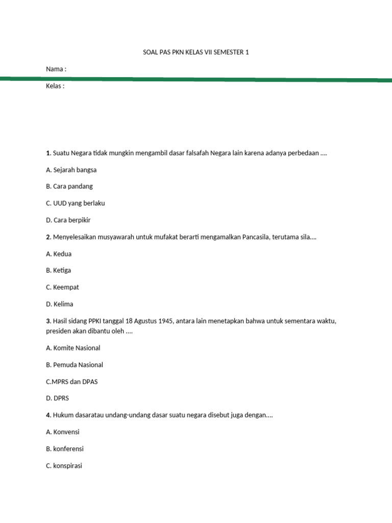SOAL PAS PKN kelas 7 siswa | PDF