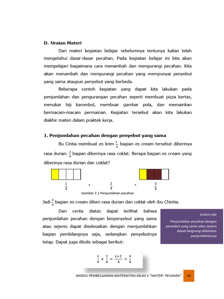 Contoh Uraian Materi Penjumlahan Dan Pengurangan Pecahan Matematika ...