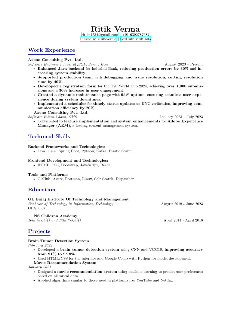 Ritik Verma SDE Role | PDF