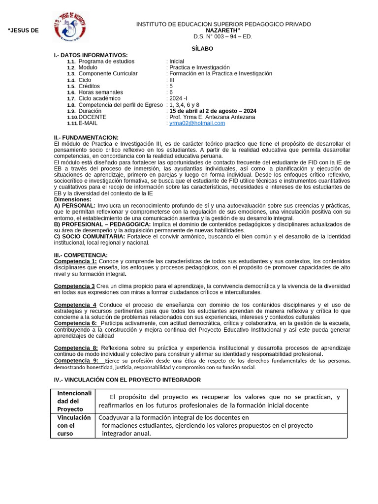 Silabo Pract. Inv.III | PDF | Plan de estudios | Aprendizaje