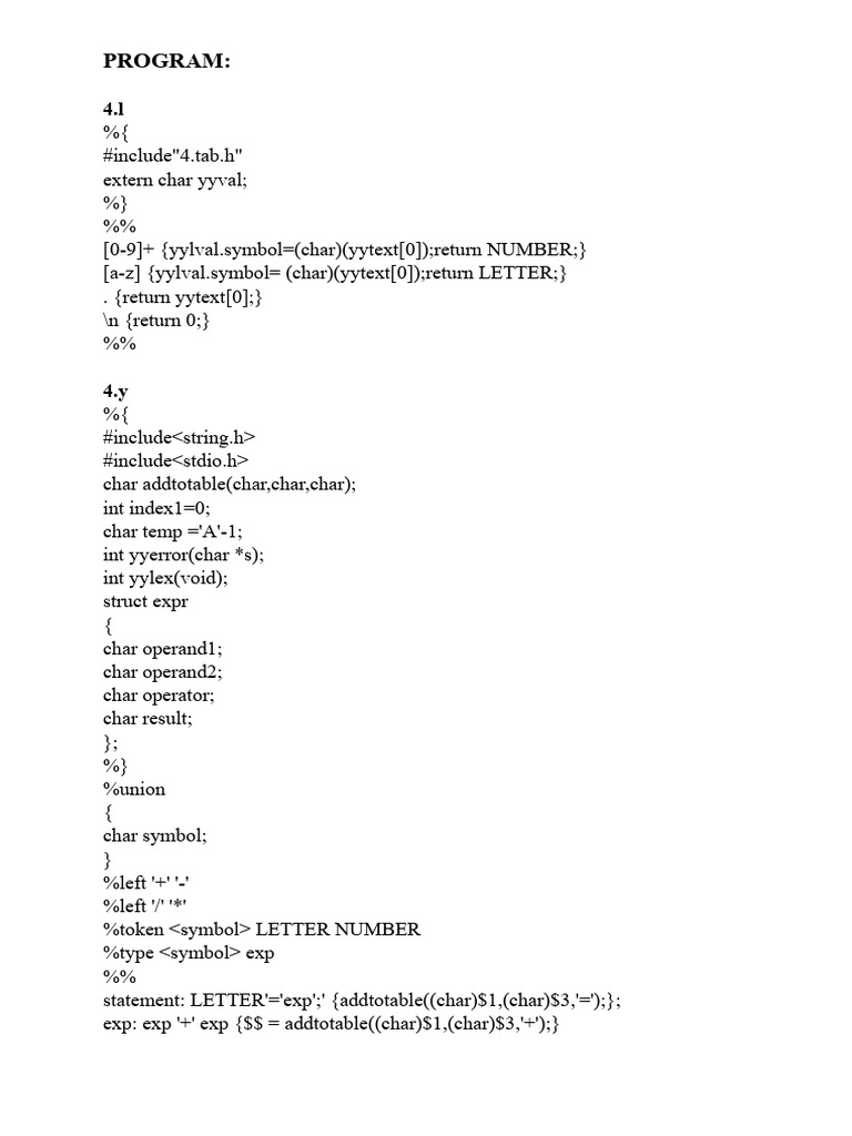 CD LAB EX NO 4 and 6 | PDF | Computer Programming | Software Engineering