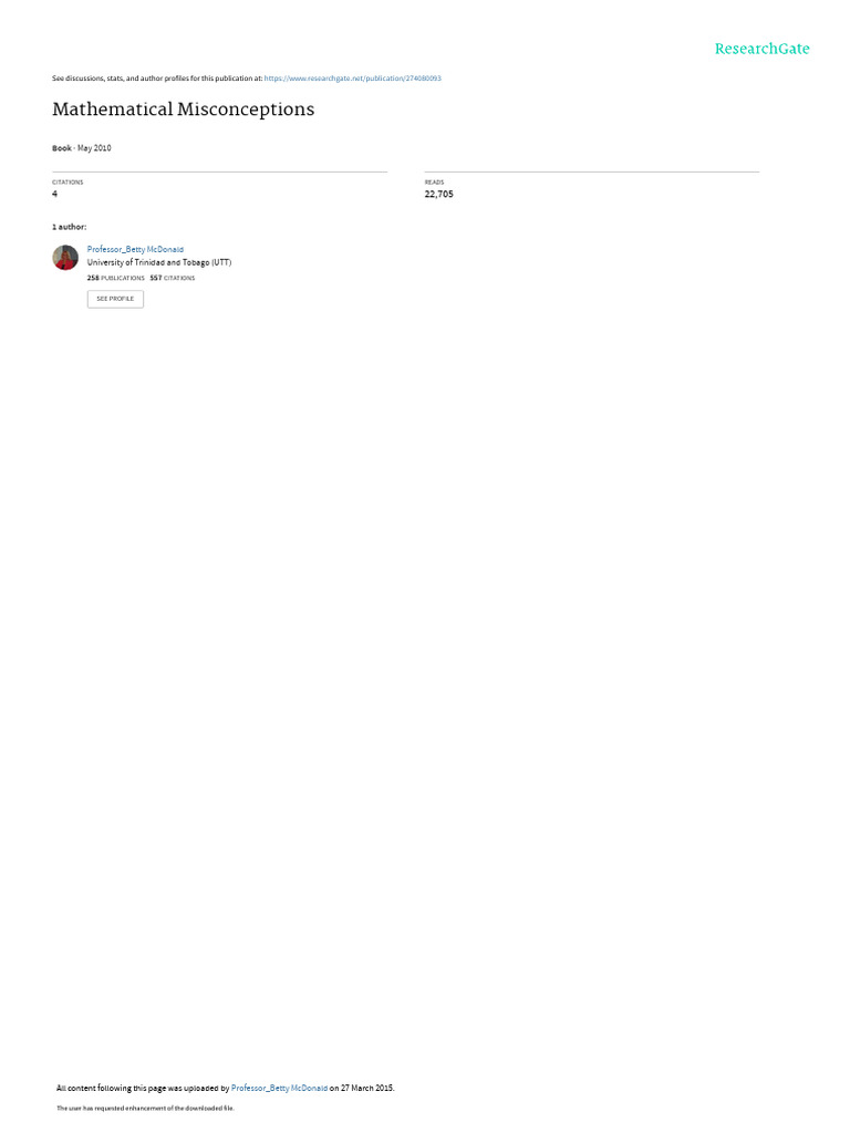 Mathematical Misconceptions: Professor - Betty Mcdonald | PDF | Equations | Arithmetic