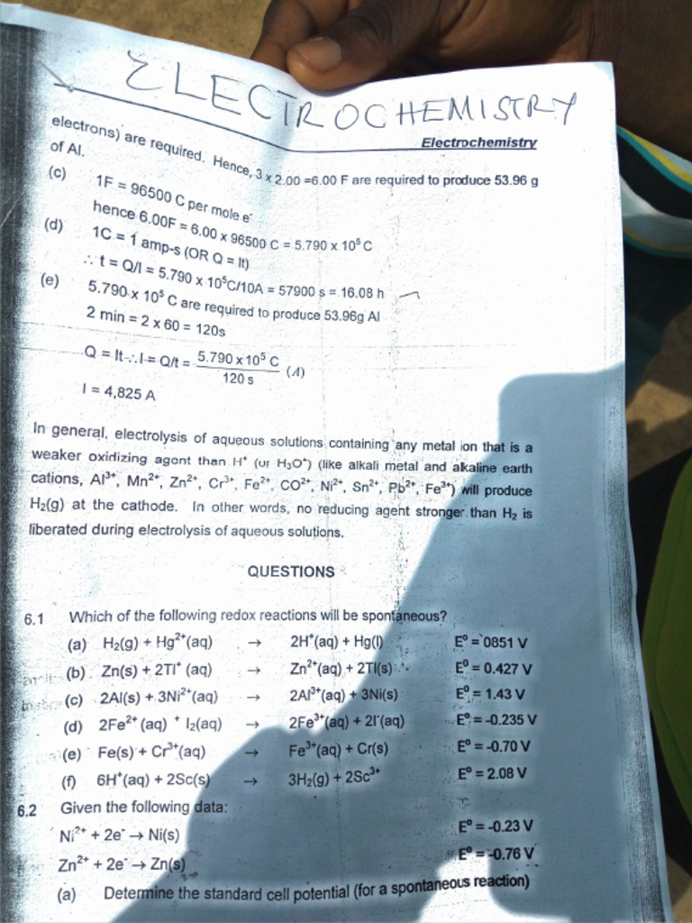 Chm 101 Electrochemistry Questions 1 | PDF