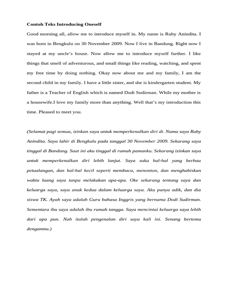 Contoh Teks Perkenalan Diri | PDF