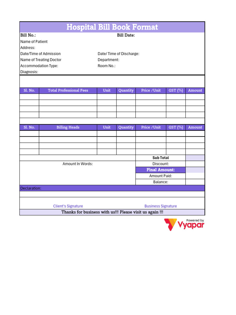 Hospital Bill Book Format 03 | PDF