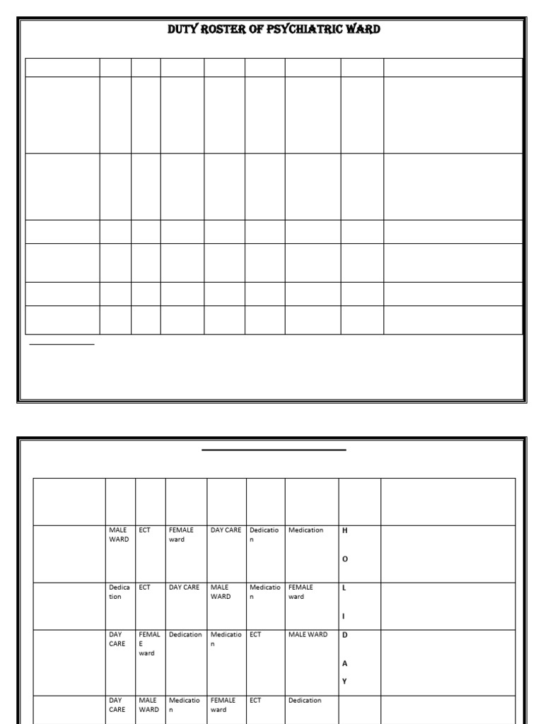 15.DUTY ROSTER | PDF | Medical Specialties | Health Sciences