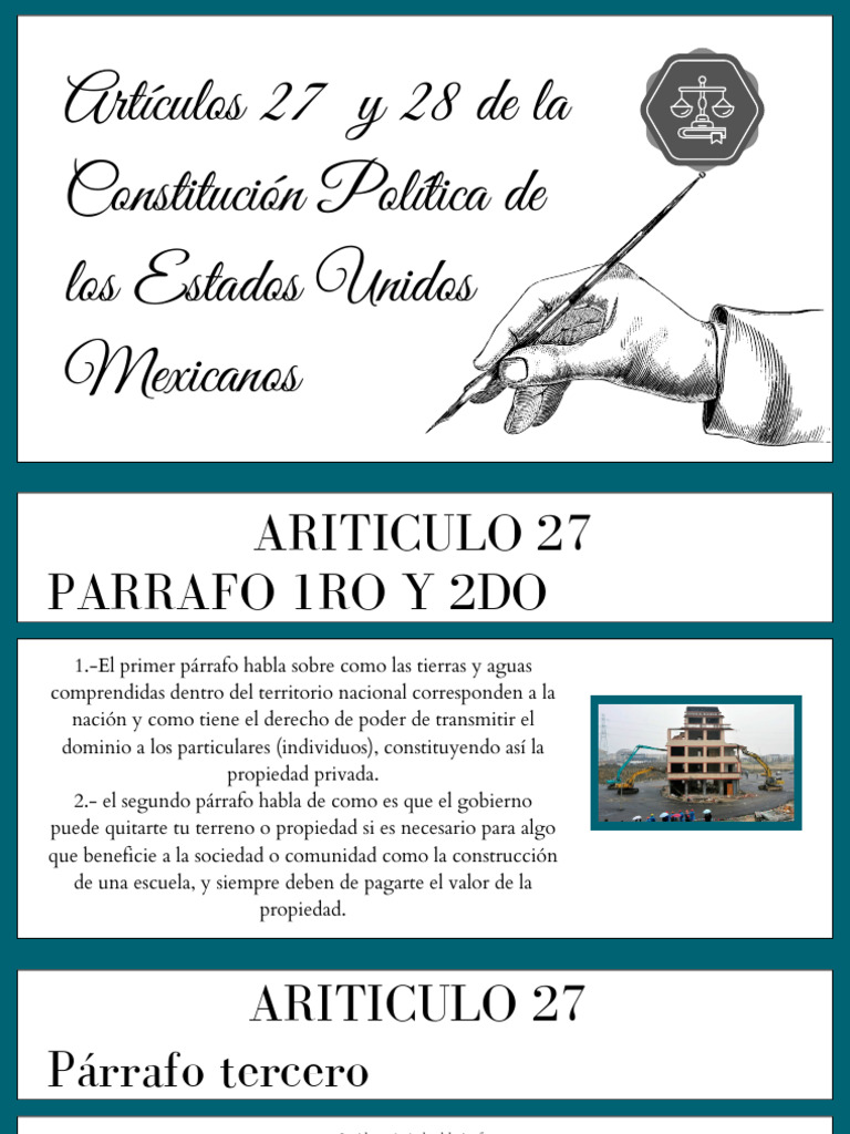 Artículos 27 y 28 de La Constitución Política de Los Estados Unidos ...