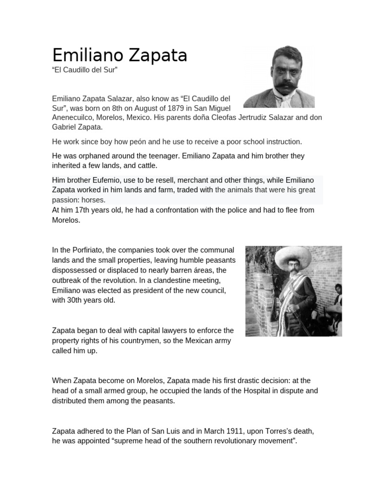 Emiliano Zapata Biography | PDF | Politics Of Mexico | United States Wars