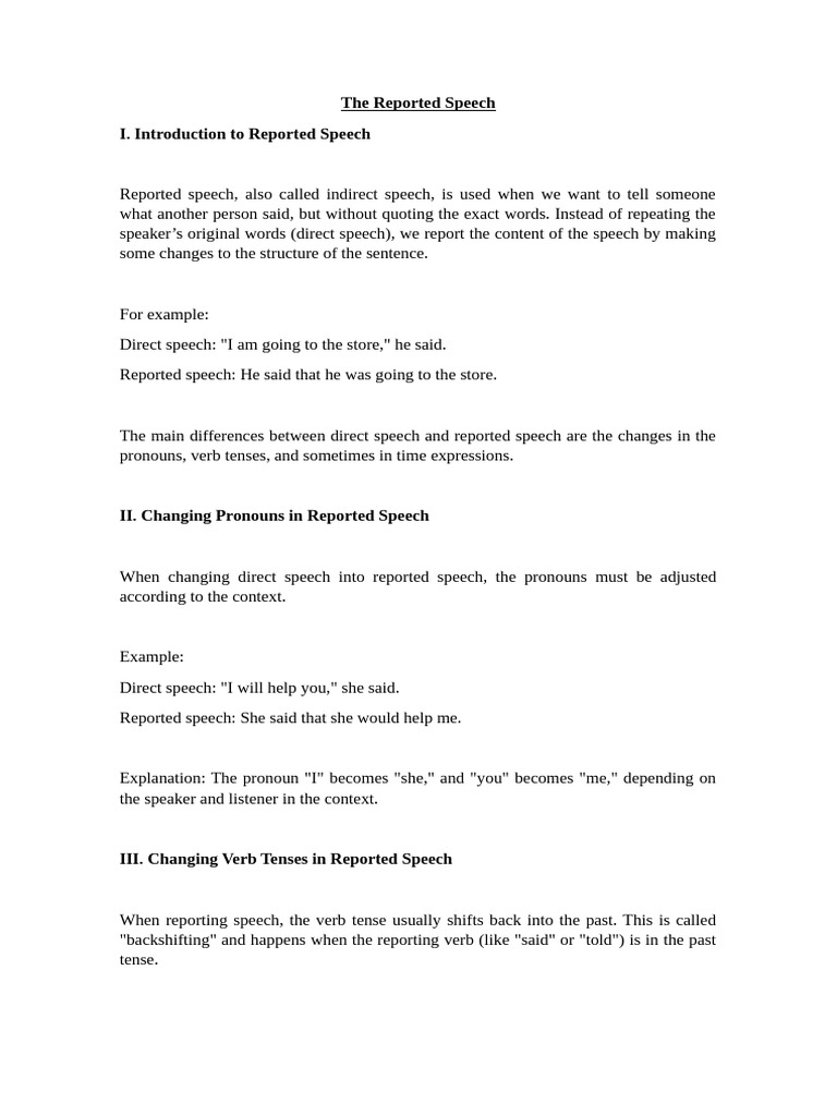 LEVEL 4 The Reported Speech | PDF | Languages | Foreign Language Studies