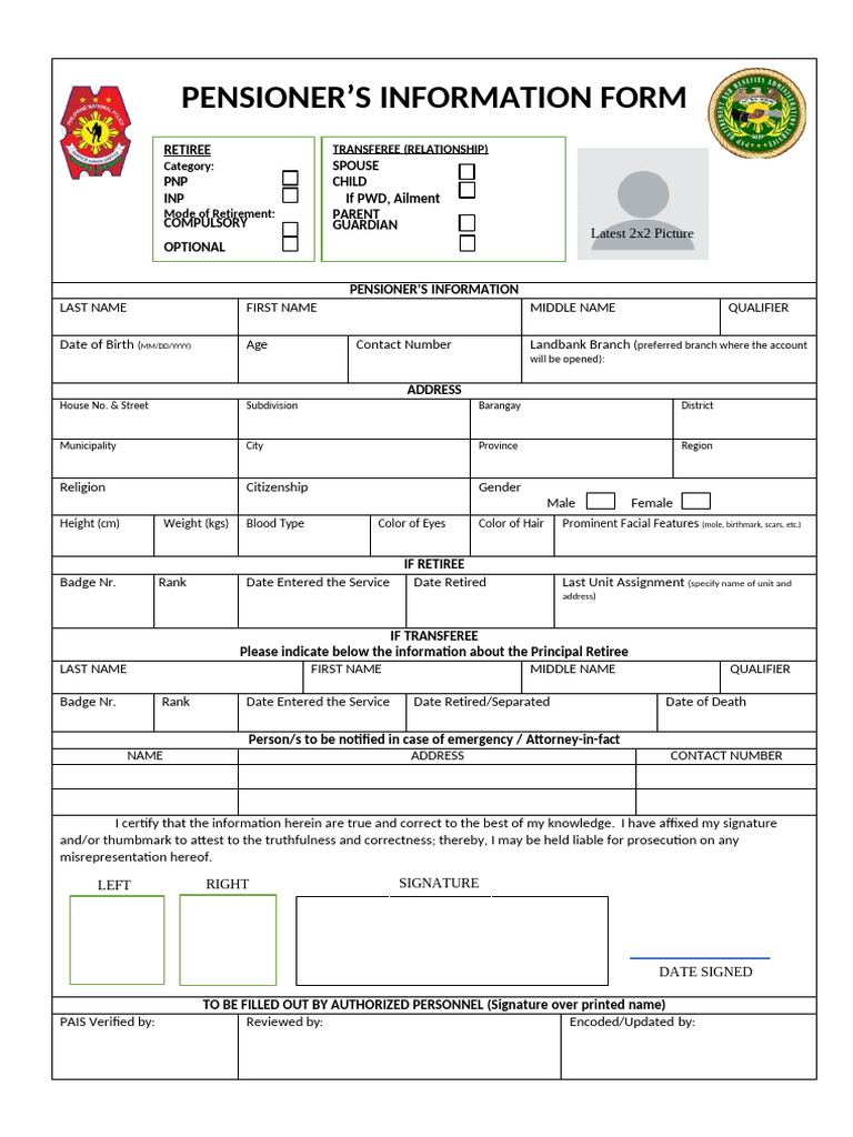 Pensioner's Information Form Guide | PDF