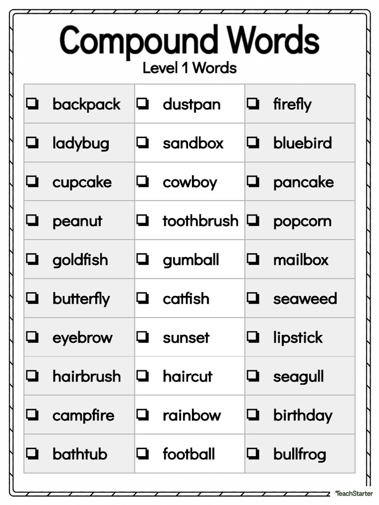 Compound Word List Bundle Printable PDF | PDF