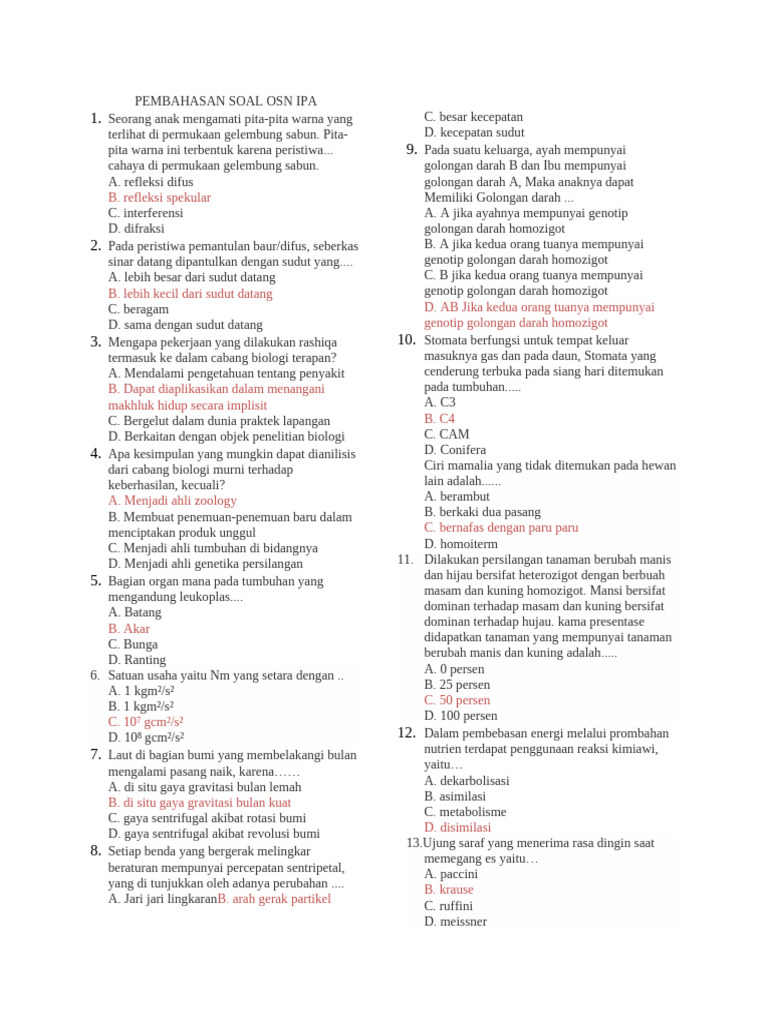 Pembahasan Osn Ipa | PDF