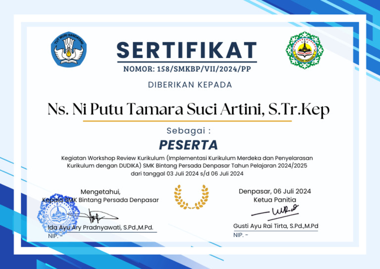Sertifikat Workshop Kurikulum 2024 (Guru-Depan) | PDF