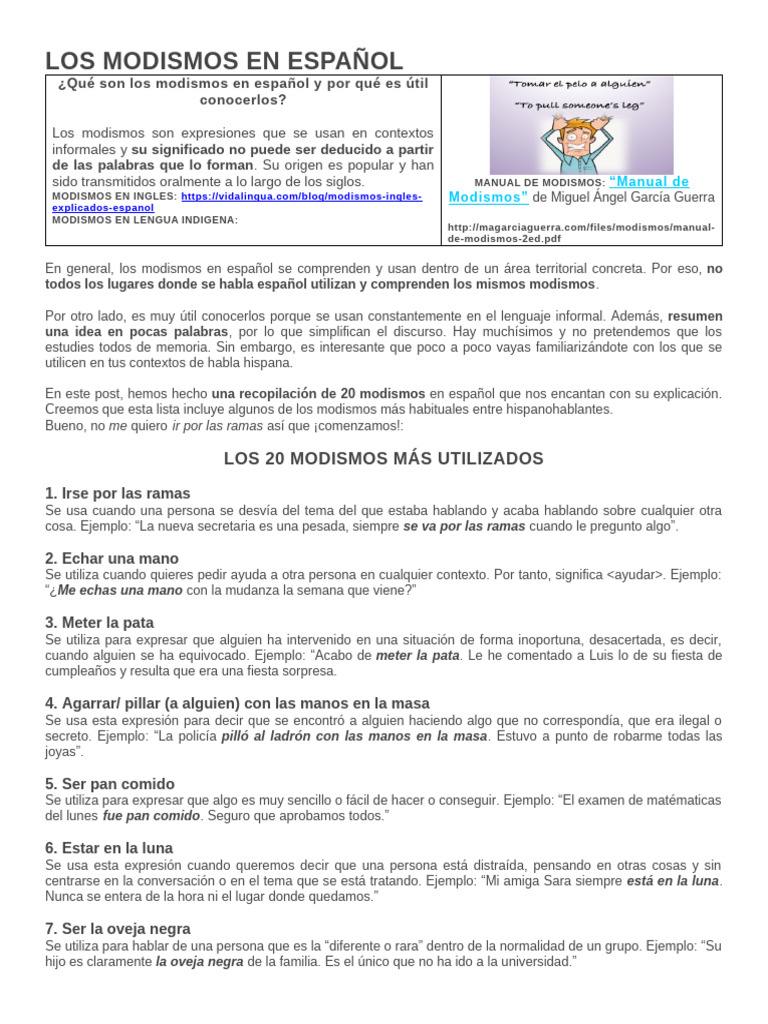 Los Modismos en Español | PDF | Lengua española