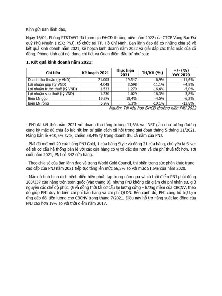 220416 - Note AGM PNJ 2022 | PDF