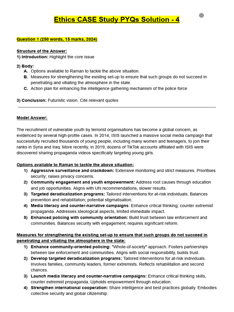 Ethics CASE Study PYQs Solution - 4 | PDF | Artificial Intelligence | Intelligence (AI) & Semantics