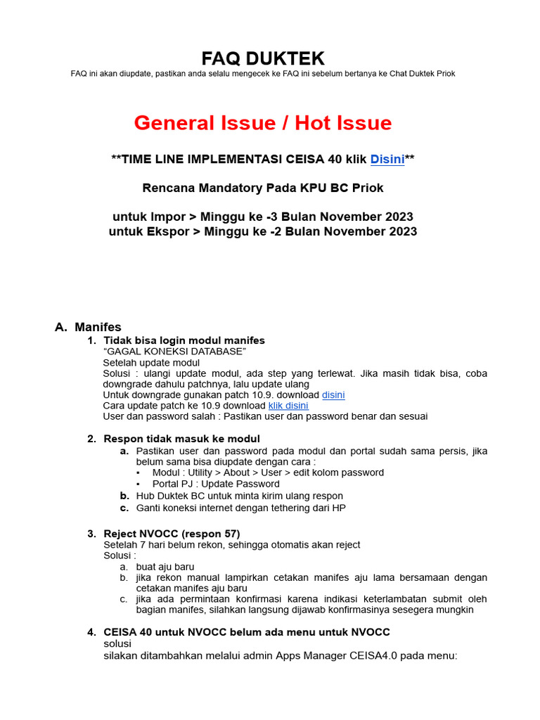 FAQ Duktek Bea Cukai dan CEISA 40 | PDF