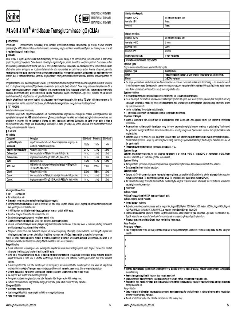444 TTG Igg Ifu en Eu Ivdd v2.0 | PDF | Coeliac Disease | Coagulation