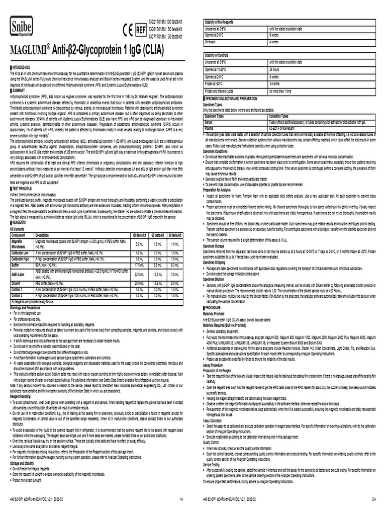 440 β2-GP1 IgG-IFU-en-EU-IVDD-V2.1 | PDF | Blood | Medicine