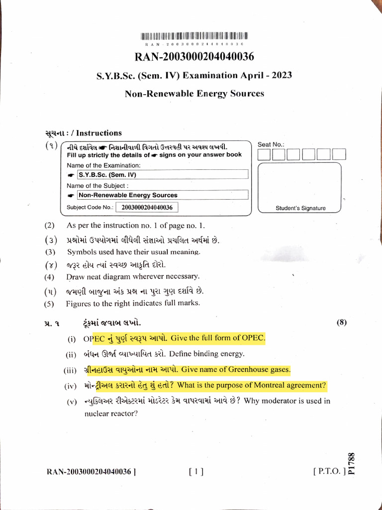 Non-Renewable Energy Exam Instructions | PDF | Fuels | Petroleum