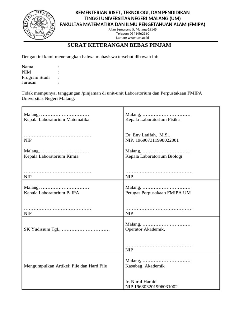 1 Keterangan Bebas Pinjam Untuk MHSW Fisika | PDF