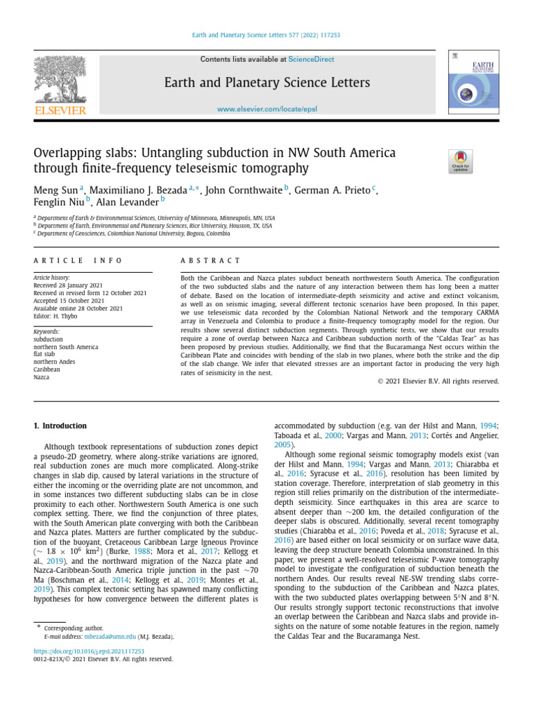 Lee Et Al., 2021. Caribbean and Nazca Subduction | PDF | Plate ...
