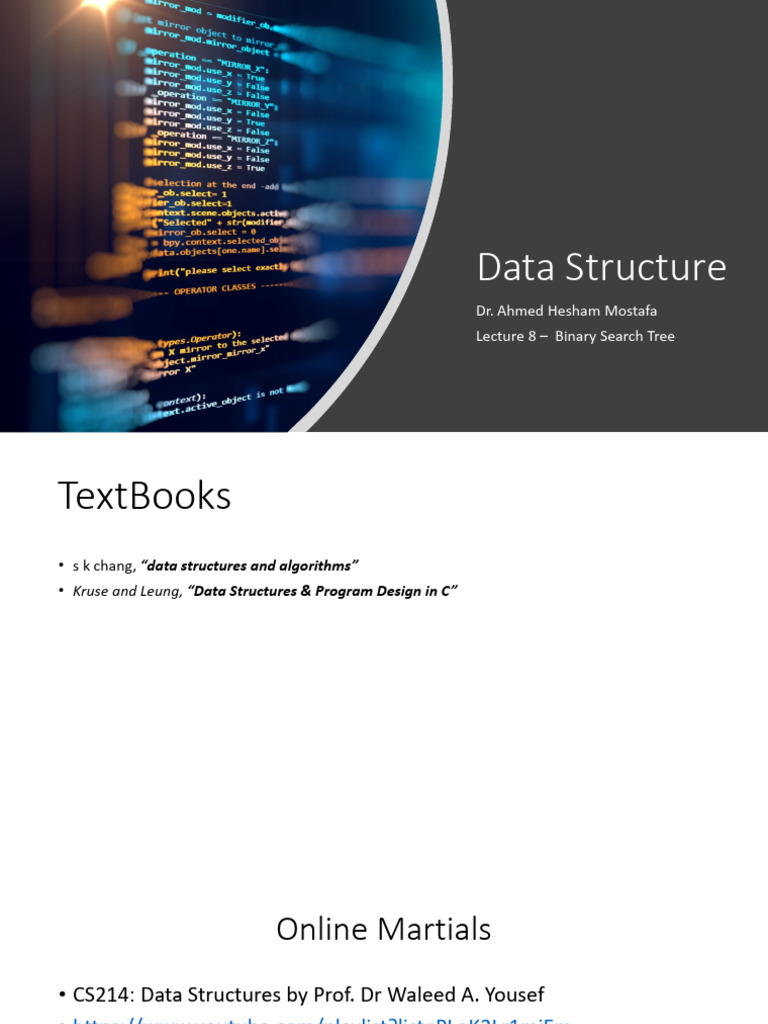 Cs Datastructure Lecture 8 Binary Search Tree Implementation Pdf
