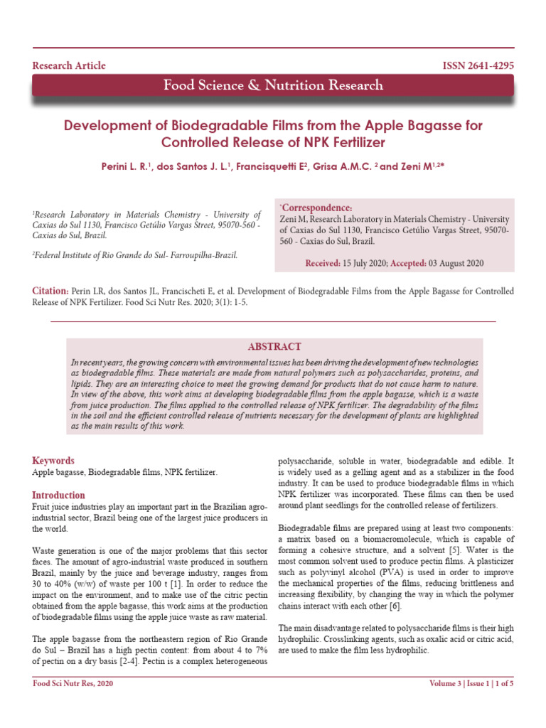 Development of Biodegradable Films From The Apple Bagasse For ...