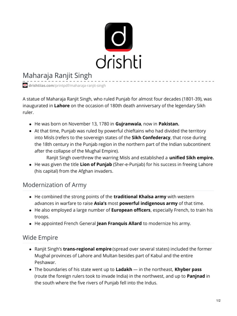 Maharaja Ranjit Singh | PDF | Punjab | Nāstika