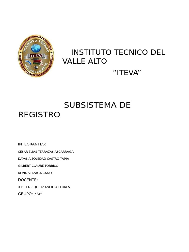 Subsistema de Registro en ITEVA | PDF | Información | Archivo de ...