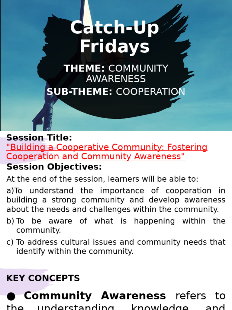 SESSION 1 PPT Values Ed 10 Catch-Up Fridays | PDF | Awareness | Community