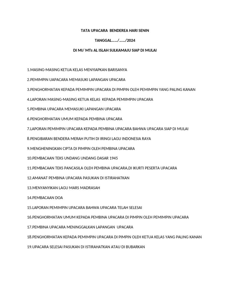 Tata Upacara MTS Al Islah | PDF