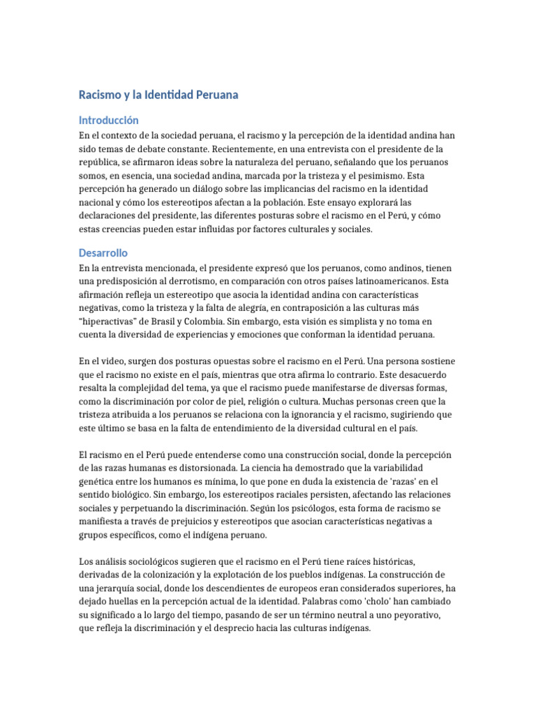 Racismo e Identidad en Perú | PDF | Racismo | Discriminación y ...