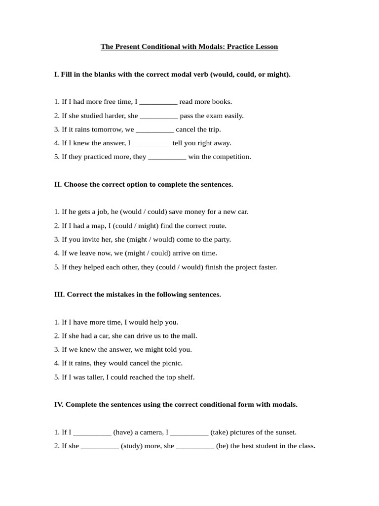 LEVEL 4 Present Conditional With Modals Practice | PDF