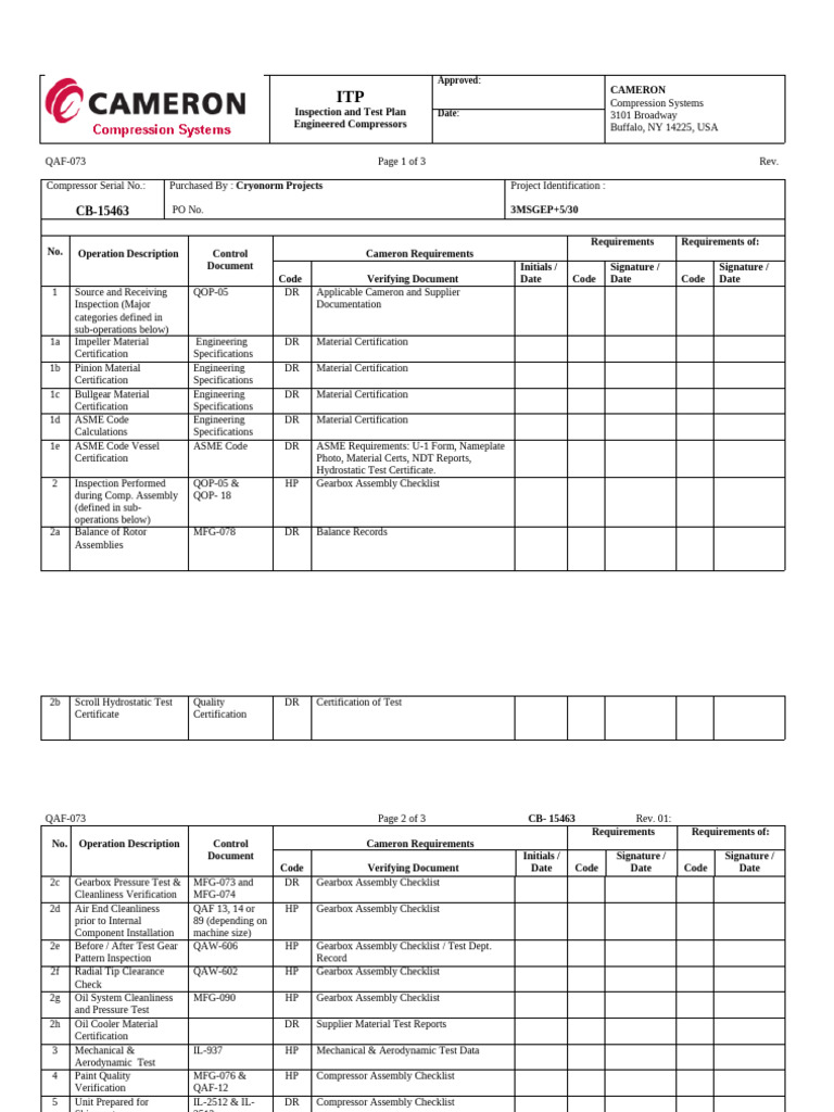 Cameron ITP - N2 Compressor | PDF | Gas Technologies | Mechanical ...