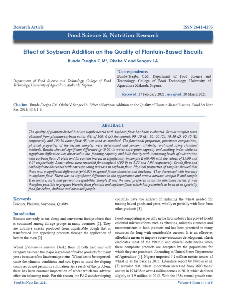 Soybean-Enriched Plantain Biscuits | PDF | Staple Foods | Food Industry