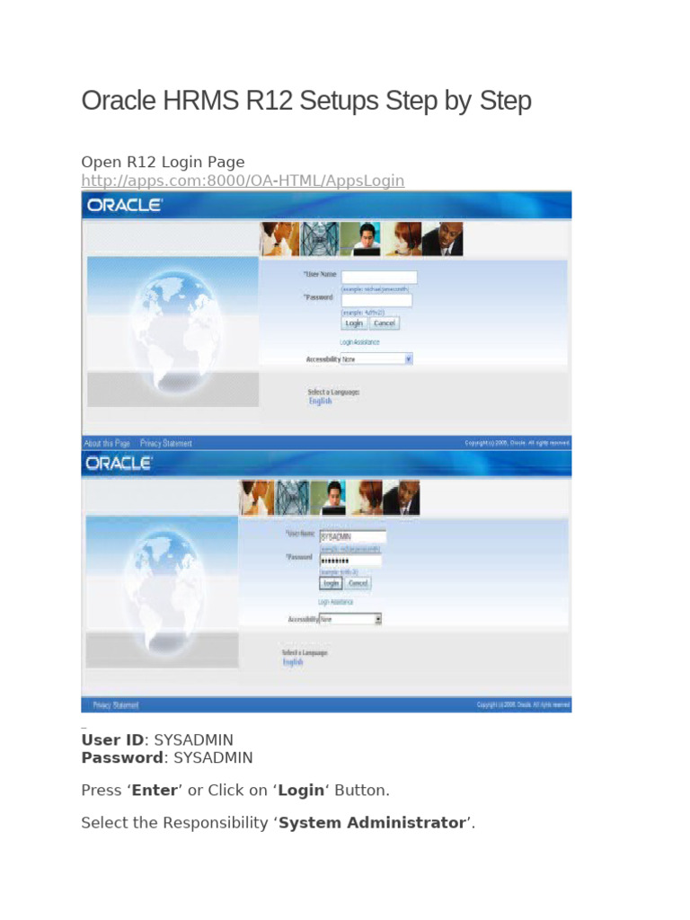Oracle HRMS R12 Setups Step by | PDF | Recruitment | Button (Computing)