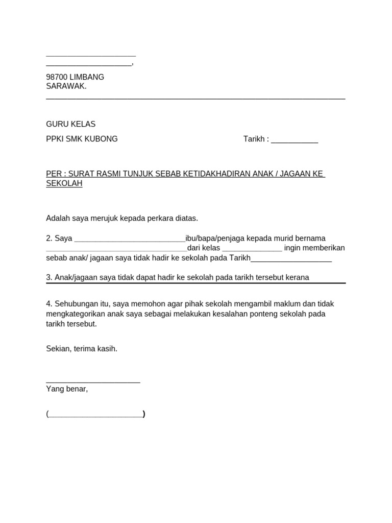 Surat MC Ketidakhadiran Sekolah | PDF