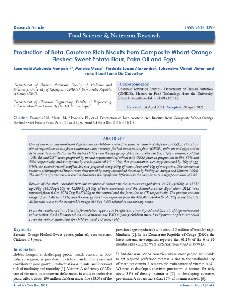 Production of Beta-Carotene Rich Biscuits From Composite Wheat ...
