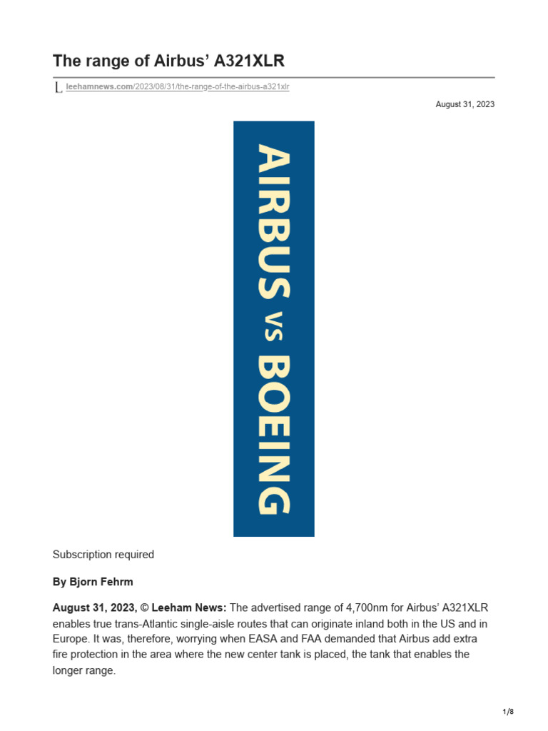 Airbus A321XLR Range and Specs Analysis | PDF | Airbus | Aircraft