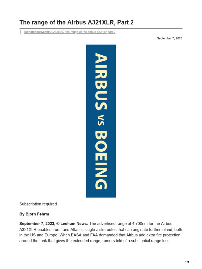 The Range of The Airbus A321XLR Part 2 | PDF | Aircraft | Aviation