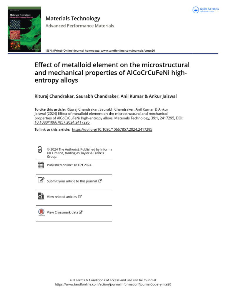 Metalloid Impact on AlCoCrCuFeNi Alloys | PDF | Strength Of Materials ...