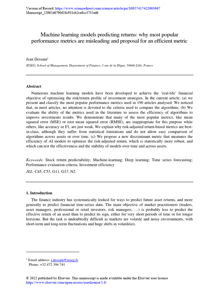 Machine Learning Models Predicting Returns - Why Most Popular Performance Metrics Are Misleading ...