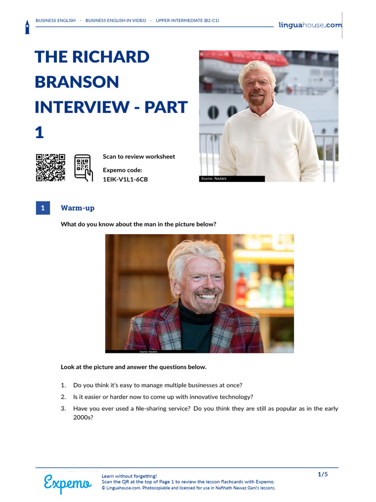 The Richard Branson Interview Part 1 British English Student B2 C1 | PDF